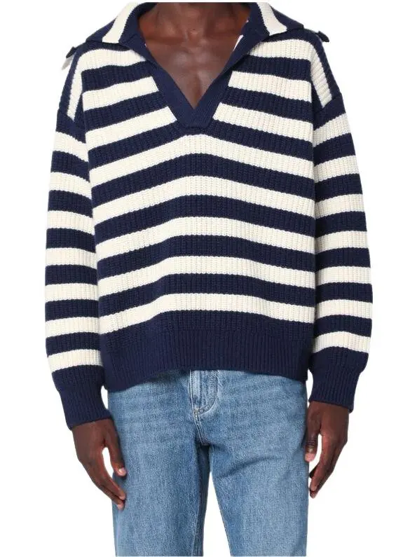 Bottega Veneta V-neck Striped Knit Jumper - Blue