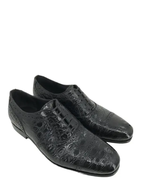 FERRAGAMO Embossed Leather Lace-up Oxford Shoes - Black