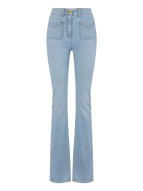 Elisabetta Franchi Flared Jeans With Metal Button Detail - Light Blue