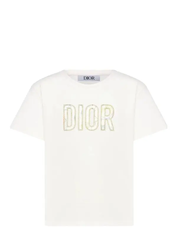 Dior Short-sleeved T-shirt With Floral Appliqu - Ivory