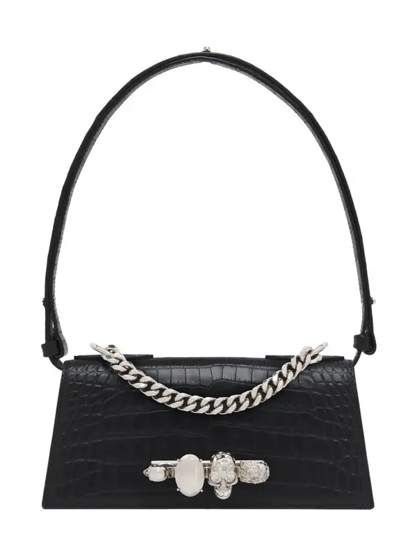 Alexander McQueen Jewelled Embossed Mini Shoulder Bag - Black