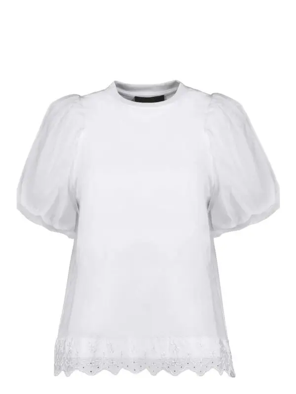 Simone Rocha Puff-sleeved T-shirt With Lace Detail - White