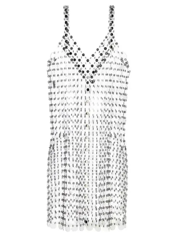 Rabanne Circle Disc V-neck Mini Dress - White