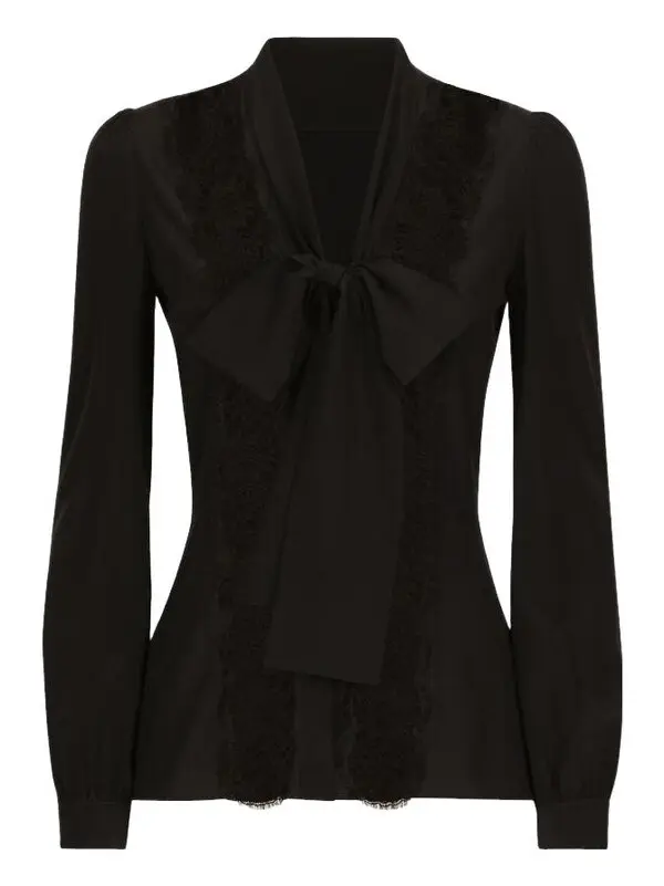 Dolce & Gabbana Lace Inset Bow Blouse - Black