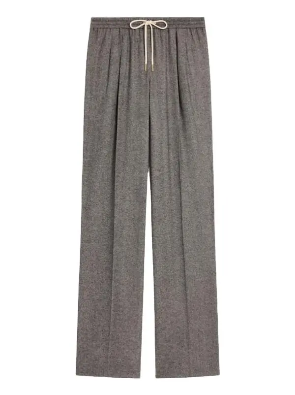 Celine Cashmere Flannel Drawstring Trousers - Light Gray Mixed Colors