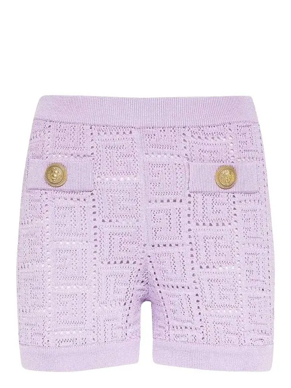 Balmain Monogram Mesh Knitted Shorts - Purple