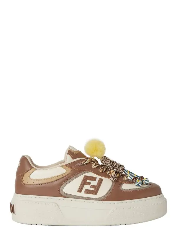 Fendi Leather Platform Low-top Sneakers With Charm Embellishment - Brown