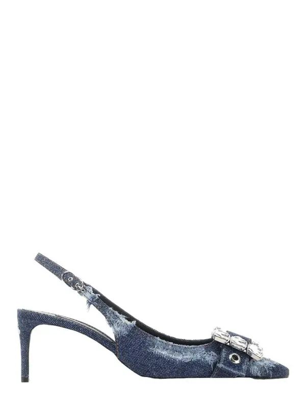 Dolce & Gabbana Pointed-toe Distressed Pumps With Embellished Buckle - Blue
