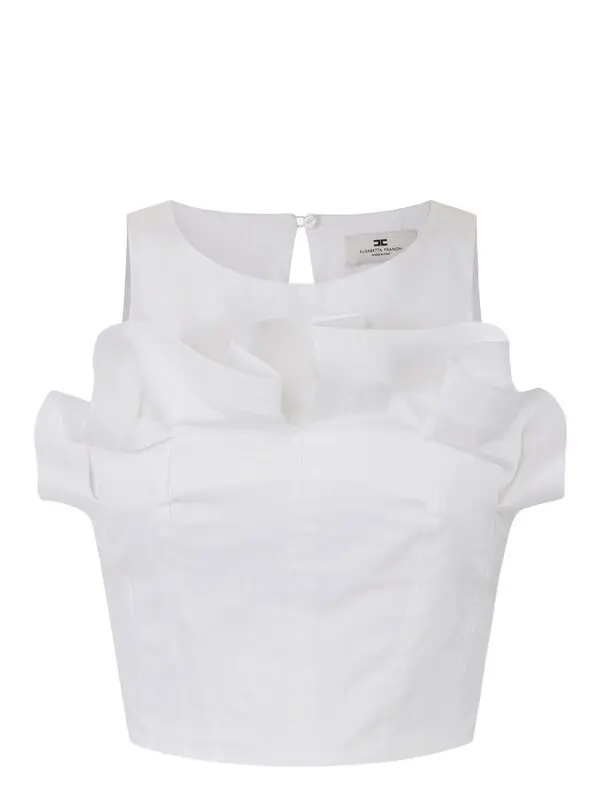 Elisabetta Franchi Sleeveless Top With Reverse Ruffle Hem - White