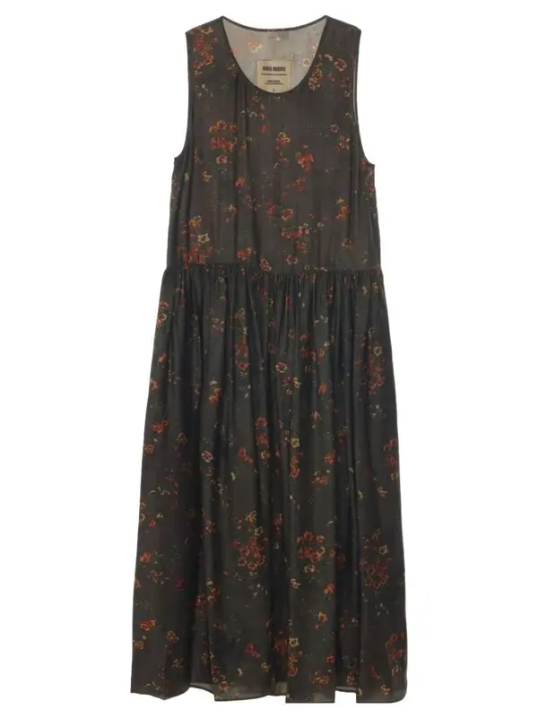 UMA WANG Ardal Printed Round Neck Sleeveless Maxi Dress - Brown Red