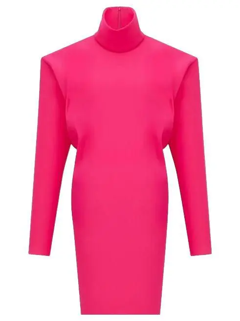 Saint Laurent Long-sleeve Turtleneck Dress With Oversized Shoulders - Pink