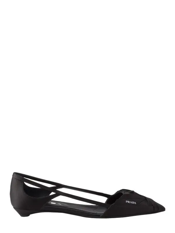 Prada Logo Printed Cut-out Detailed Ballerinas - Black
