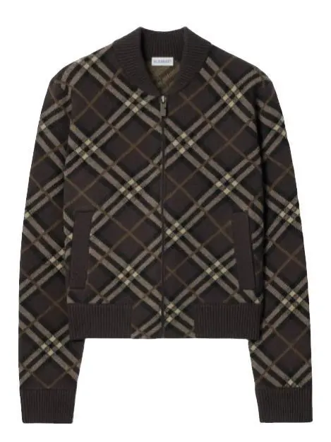 Burberry Checked Zip-up Bomber Jacket - Truffle Brown