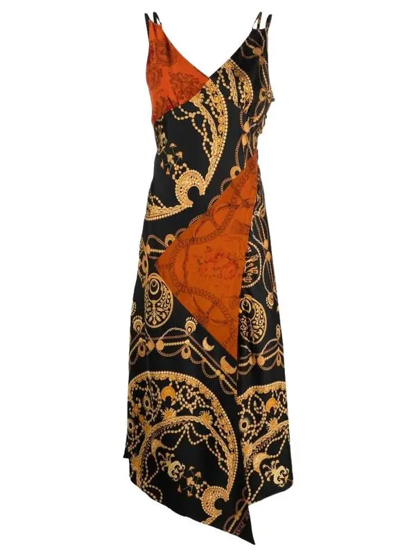 MARINE SERRE Graphic Print V-neck Slip Dress - Black