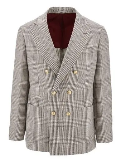 Brunello Cucinelli Puppytooth Double-breasted Tailored Blazer - Gray