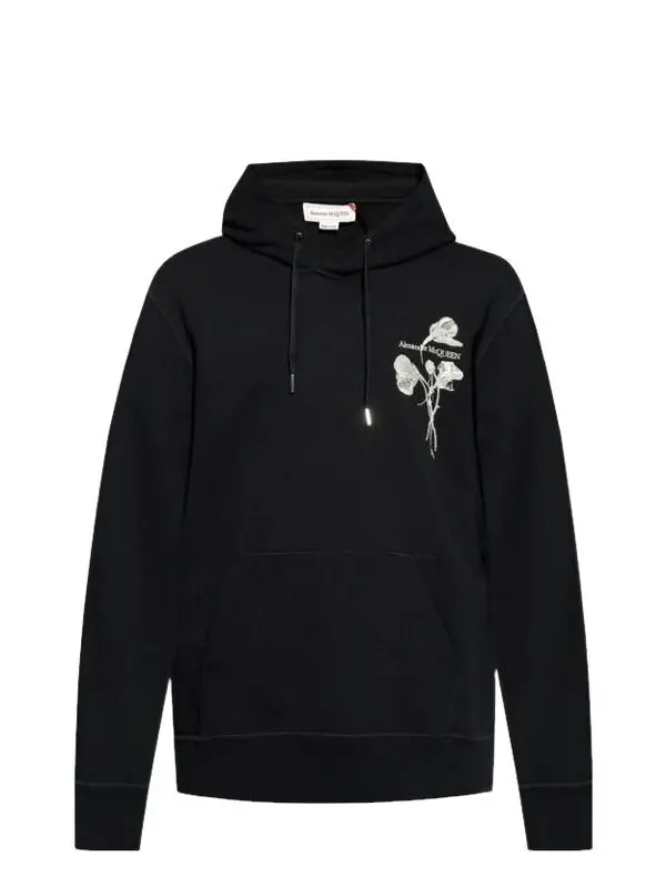 Alexander McQueen Embroidered Drawstring Hoodie - Black