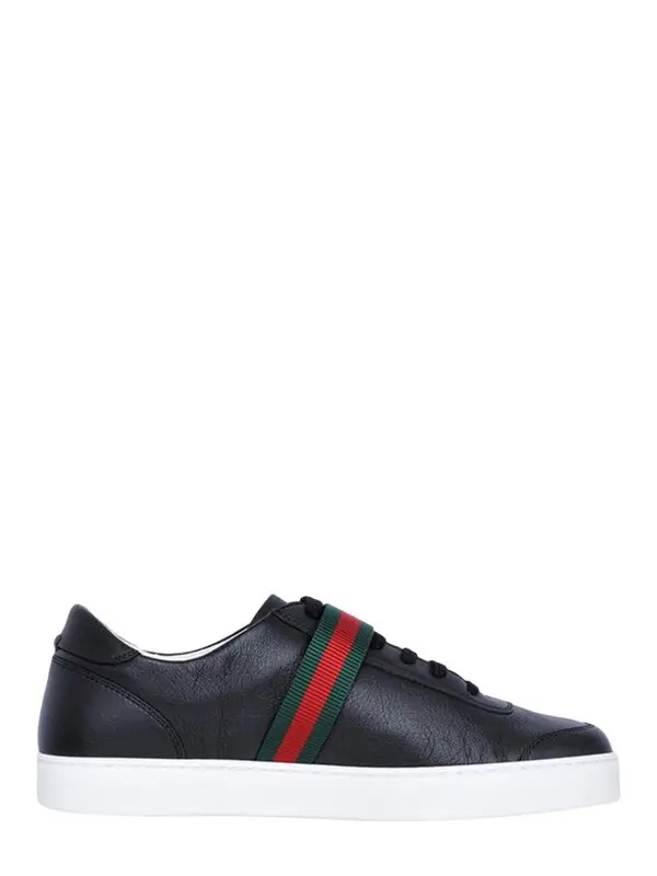 Gucci Low Top Sneakers With Red And Green Stripe Detail - Black