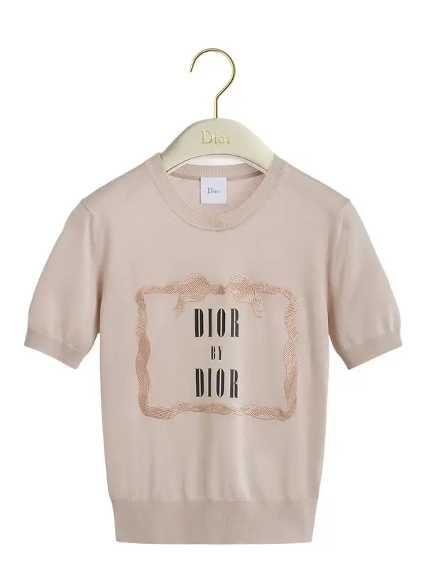 Dior Logo Short Sleeve Sweater - Beige And Black