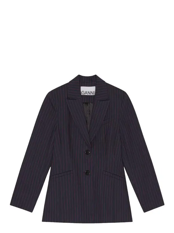 GANNI Single-breasted Pinstripe Blazer With Notched Lapel - Dark Blue