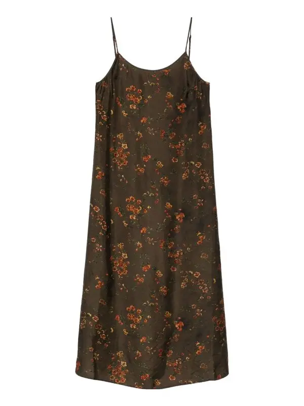 UMA WANG Sling Dress With All-over Floral Print - Brown Red