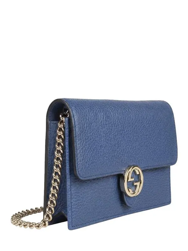 Gucci Litchi Pattern Chain Shoulder Bag - Blue