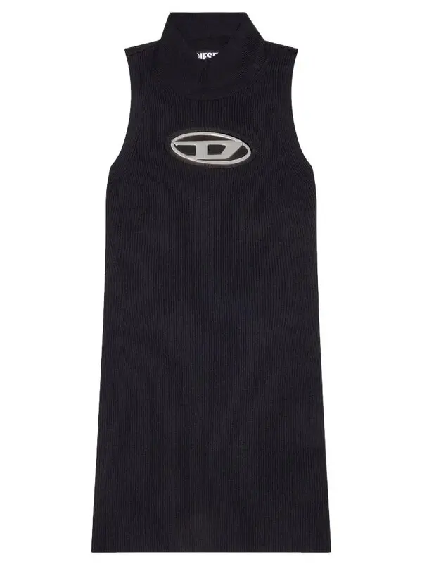 DIESEL® M-onerva Ribbed Logo Plaque Cut-out Mini Dress - Black