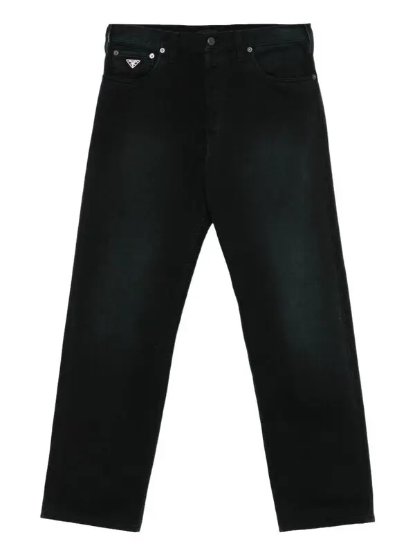Prada Logo Patch Straight-leg Jeans - Black