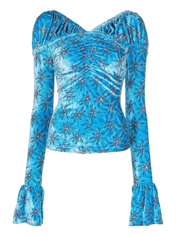 Rabanne Starfish Jacquard Velvet Top - Blue