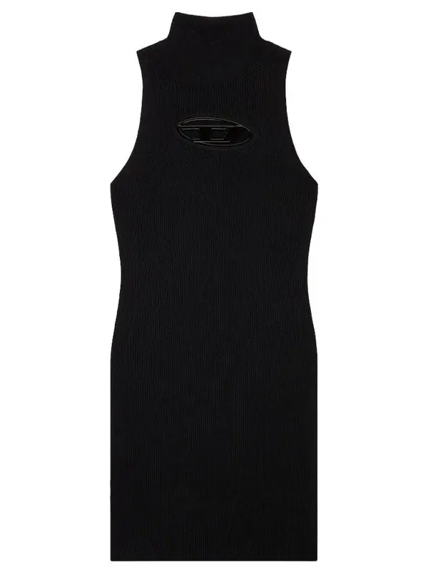 DIESEL® Cut-out Logo Ribbed Mini Dress - Black