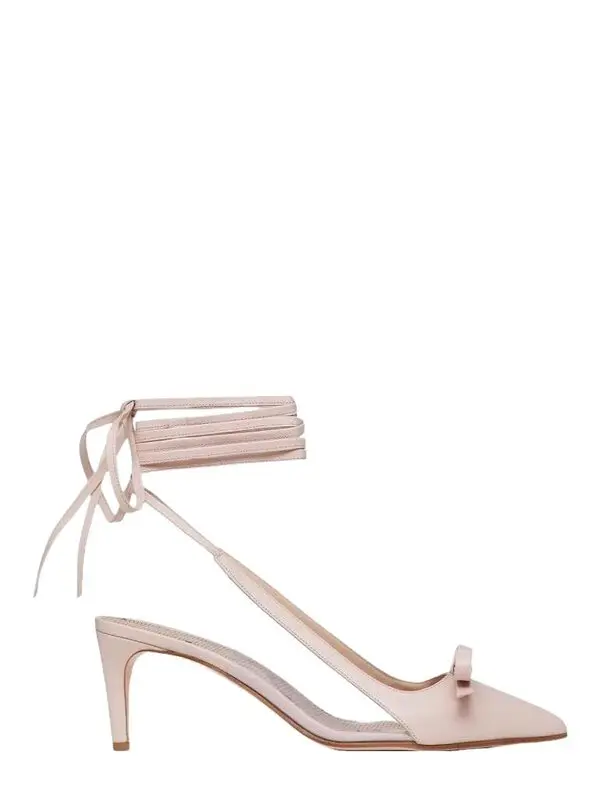 Red Valentino Pointed Toe Pumps With Bow Detailing And Ankle Ties - Nude