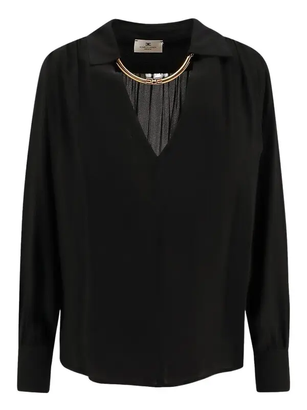 Elisabetta Franchi V-neck Georgette Blouse With Jewel Detail - Black