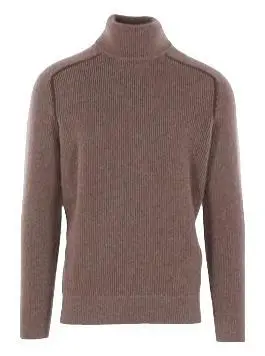 Zegna Turtleneck Sweater With High Collar And Long Sleeves - Brown