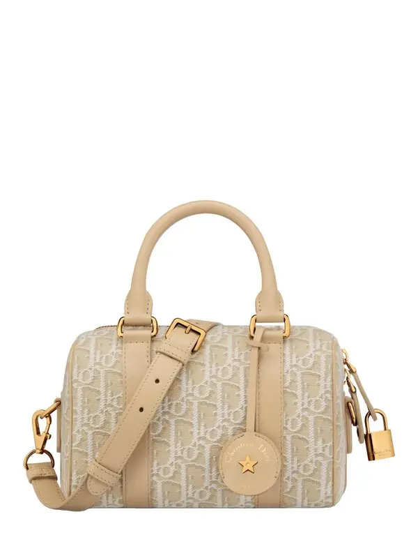Dior Monogrammed Canvas And Leather Boston Bag - Nude