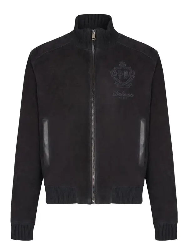 Balmain Pb Logo Embroidered Leather Jacket - Black