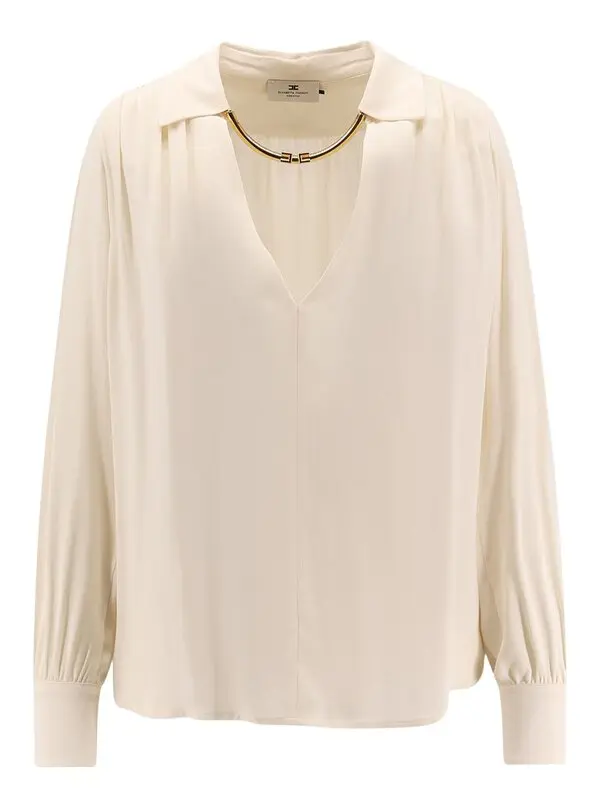 Elisabetta Franchi Jewel Embellished Georgette Blouse - Nude