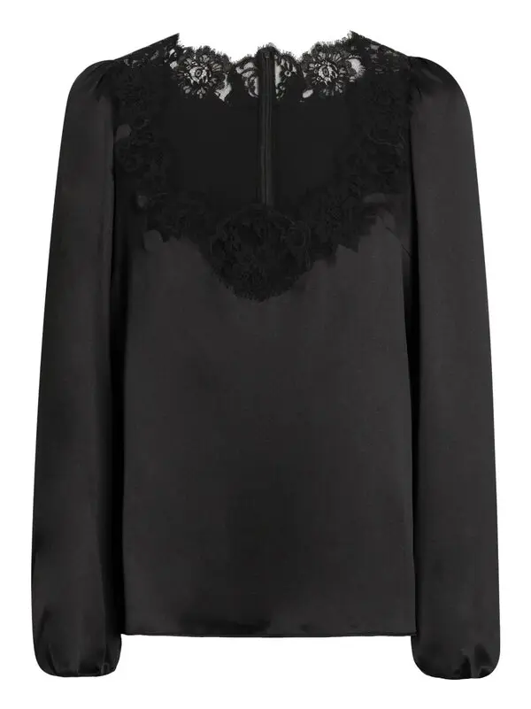 Dolce & Gabbana Long Sleeve Top With Lace Details - Black