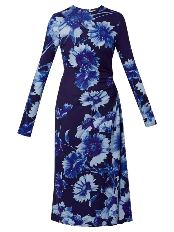 Erdem Troubridge Floral Pattern Long Sleeve Midi Dress - Purple