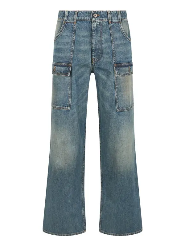 Miu Miu Logo-patch Wide Leg Jeans - Blue