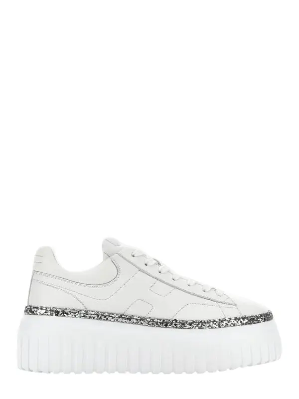 Hogan Lace-up Platform Sneakers With Glitter Welt - White