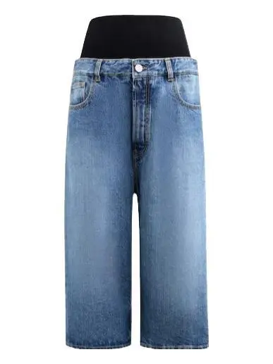 Alaïa Wide-leg Knitted Waistband Denim Bermuda Shorts - Blue Retro