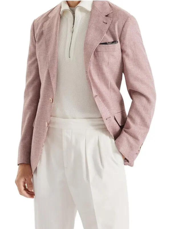 Brunello Cucinelli Houndstooth Deconstructed Blazer - Red