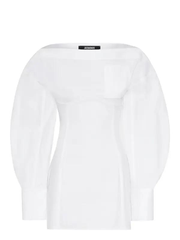 Jacquemus Long Sleeve Dress With Belted Waist And Cut-out Back - White