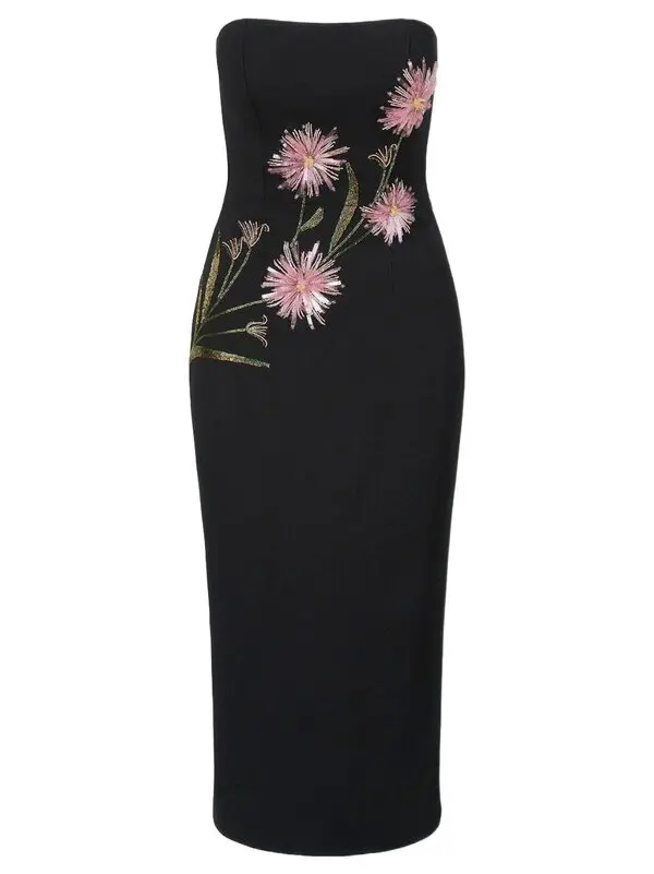 Staud Off-the-shoulder Midi Dress With Hand-beaded Floral Detailing - Black