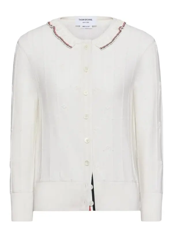 Thom Browne Bobble Stitch Lace Trim Cardigan - White