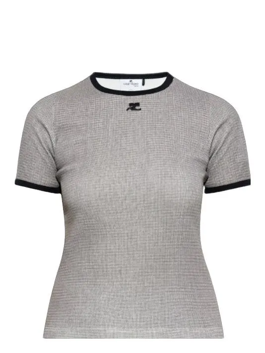 COURREGES Short Sleeve Houndstooth T-shirt - Gray