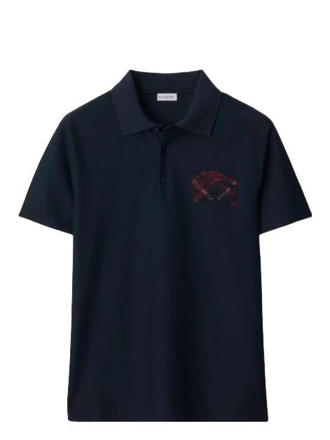 Burberry Ekd Check Cotton Polo Shirt - Navy