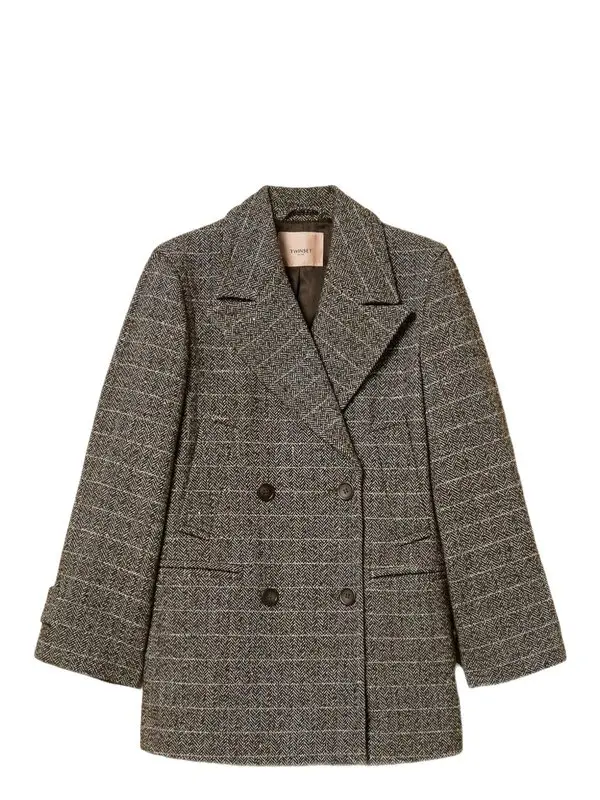 TWINSET Herringbone Double-breasted Coat - Gray