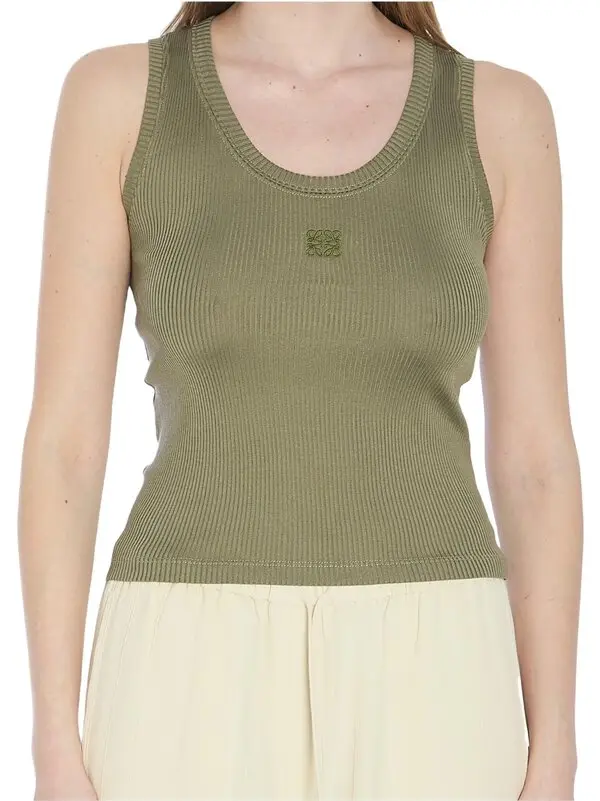 Loewe Anagram Ribbed Silk Knit Tank Top - Khaki
