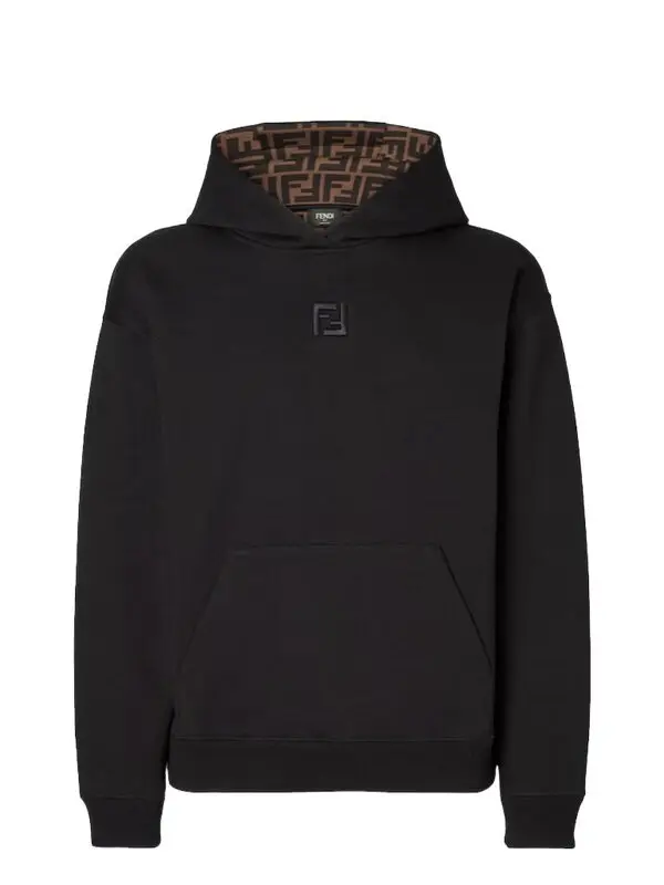 Fendi Ff Embroidered Long-sleeved Hoodie - Black