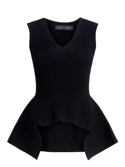 Proenza Schouler Ribbed V-neck Top With Flared Hem - Black